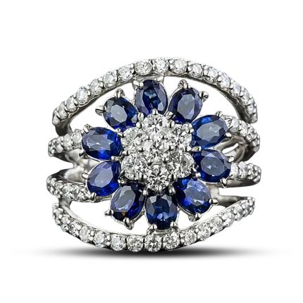 Sapphire and Diamond Flower Cluster Ring