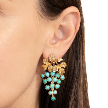 Victorian 18K Diamond and Turquoise Grape Cluster Earrings