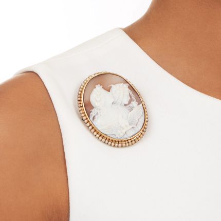 Victorian Aurora and Nyx Shell Cameo Brooch
