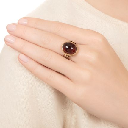 Victorian Cabochon Garnet And Enamel Ring