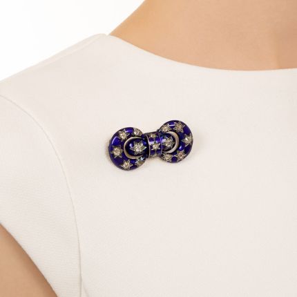 Victorian Diamond and Enamel Bow Motif Pin