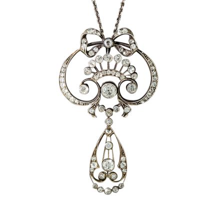Victorian Diamond Bow and Scroll Necklace