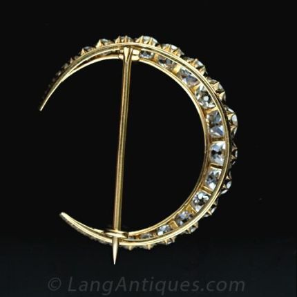 Victorian Diamond Crescent Moon Pin