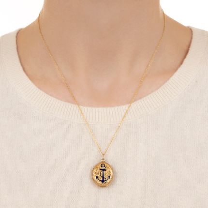 Victorian Enamel Anchor Locket Pendant