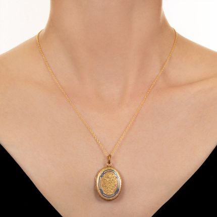 Victorian Enamel and Engraved Oval Locket
