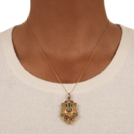 Victorian Etruscan Revival Turquoise Locket Pendant