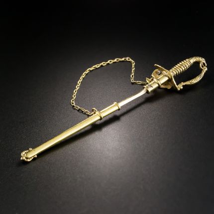 Victorian Pearl and Enamel Sword Pin with Removable Scabbard