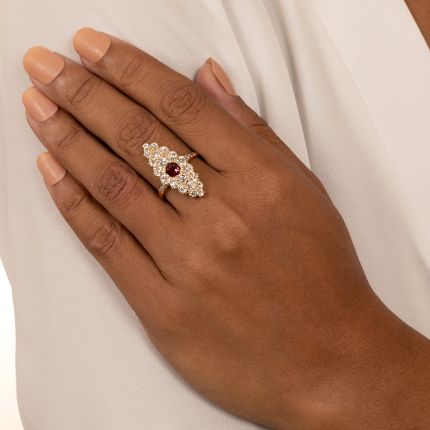 Victorian Red Spinel and Diamond Navette Ring