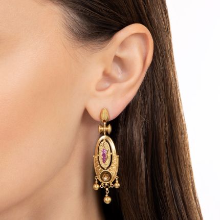 Victorian Ruby and Pearl Drop Earrings