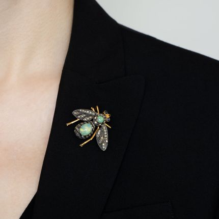 Victorian-Style Opal and Diamond Articulated Bee