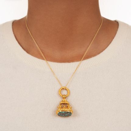 Victorian Turquoise and Gold Fob Necklace