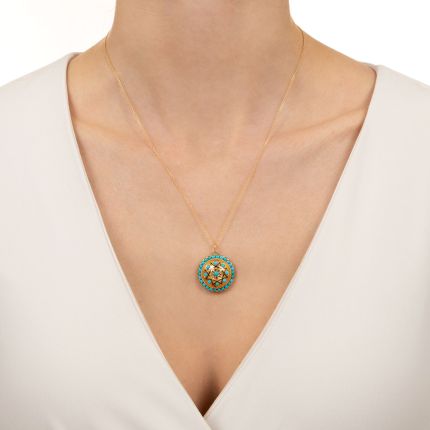 Victorian Turquoise, Diamond, and Enamel Pendant