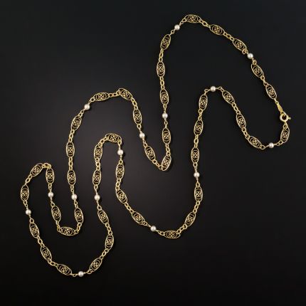 Vintage 14K Fancy Neck Chain with Pearls