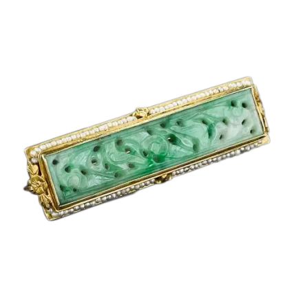 Vintage Carved Natural Burmese Jade Bar Pin