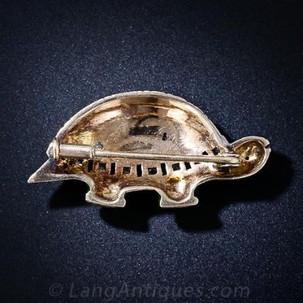 Vintage Enamel and Diamond Turtle Pin