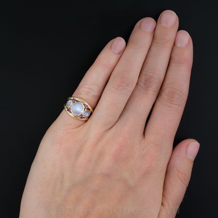 Vintage Moonstone and Ruby Ring