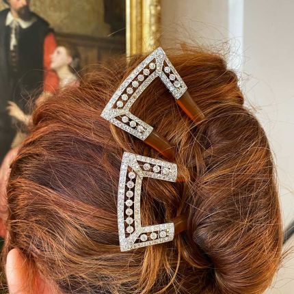 Edwardian Diamond and Horn Hair Combs