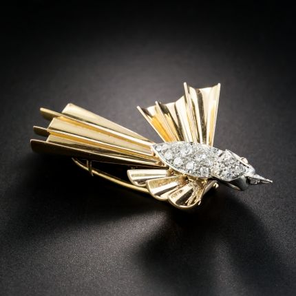 Retro Diamond Bird Brooch