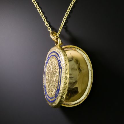 Victorian Enamel and Engraved Oval Locket