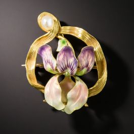 Art Nouveau Enamel Iris Pin