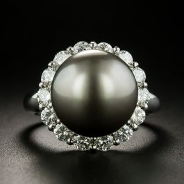 Estate Tahitian Pearl and Diamond Ring