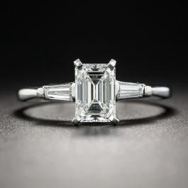 Mid-Century Vintage .93 Carat Emerald-Cut Diamond Platinum Engagement Ring