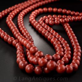 Three Strand Dark Red Coral Necklace