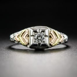 Tri-Color Vintage Diamond Engagement Ring