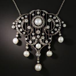 Victorian Diamond and Natural Pearl Necklace