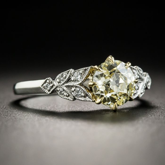 1.24 Carat Fancy Light Yellow Diamond Vintage Style Engagement Ring GIA
