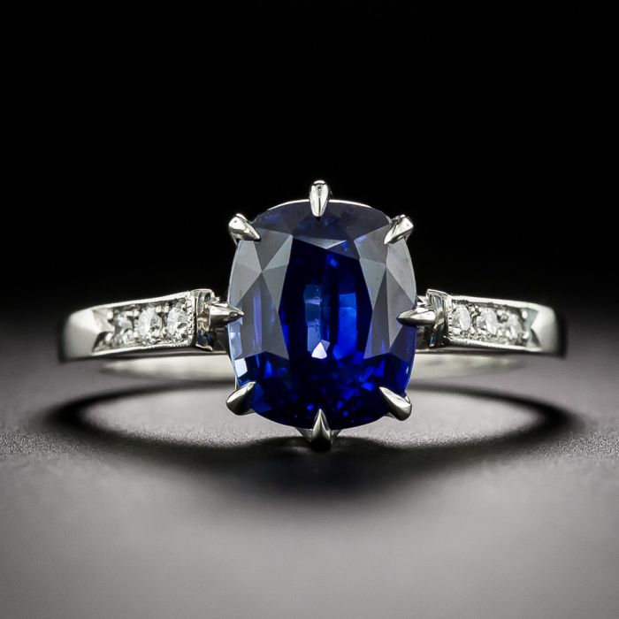 Lang Collection 4.02 Carat Ceylon Sapphire and Diamond Ring GIA