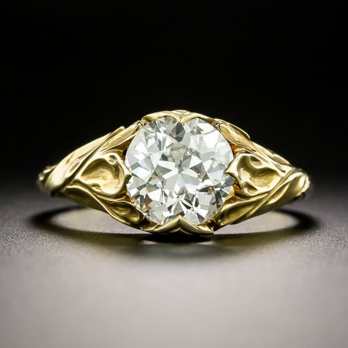 Lang Collection Art Nouveau Style 1.81 Carat Diamond Ring GIA J SI2