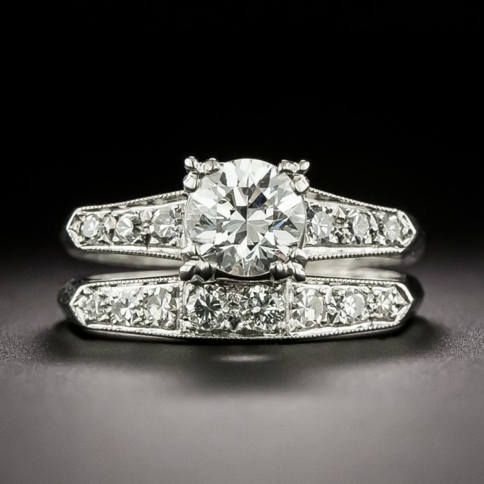 Mid Century .80 Carat Diamond Engagement Set
