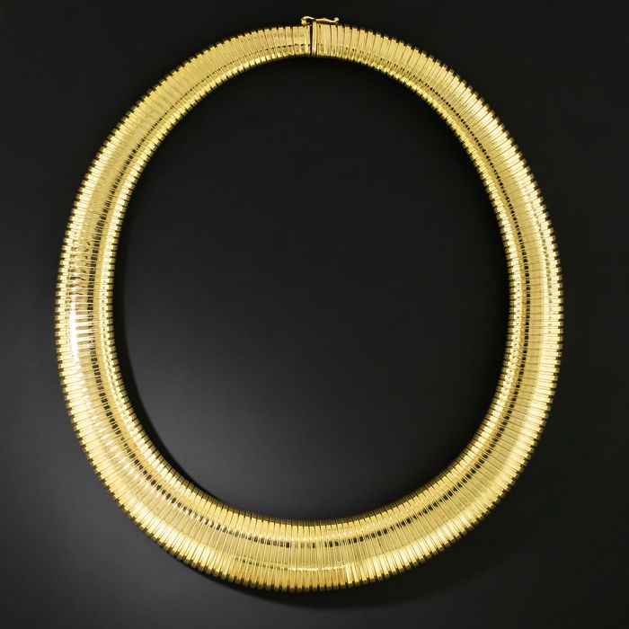 Mid Century Wide 18K Tubogas Necklace