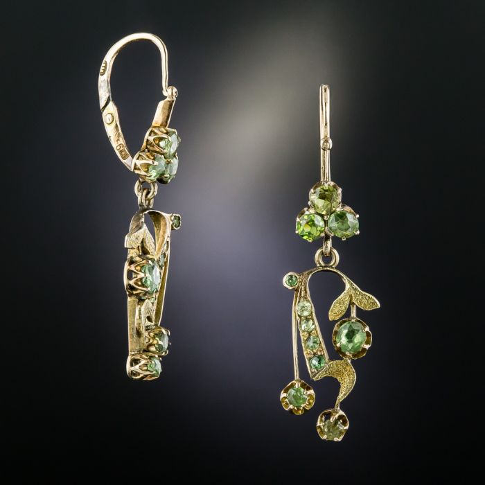 Russian Art Nouveau Demantoid Garnet Earrings
