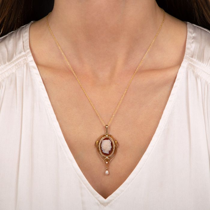 Victorian Cameo and Seed Pearl Necklace