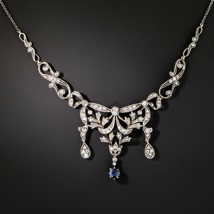 Victorian Diamond and No Heat Burma Sapphire Necklace