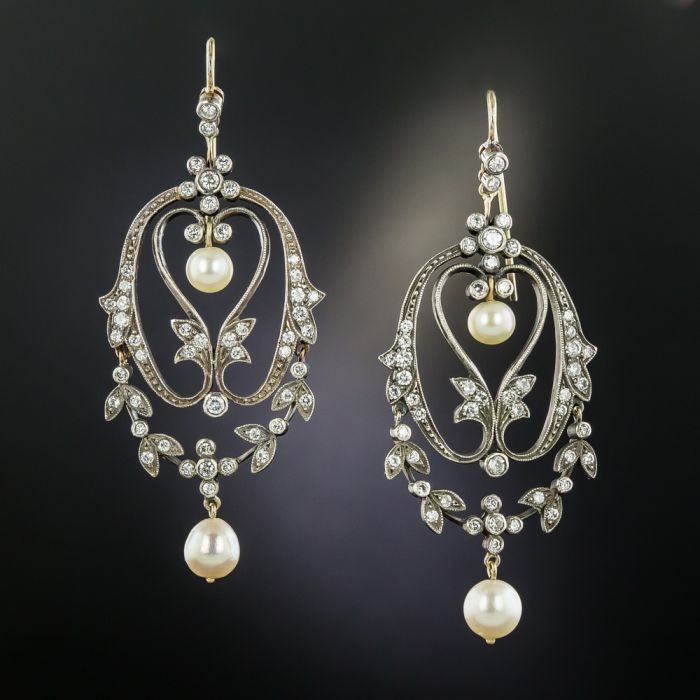 Victorian Style Diamond and Pearl Earrings