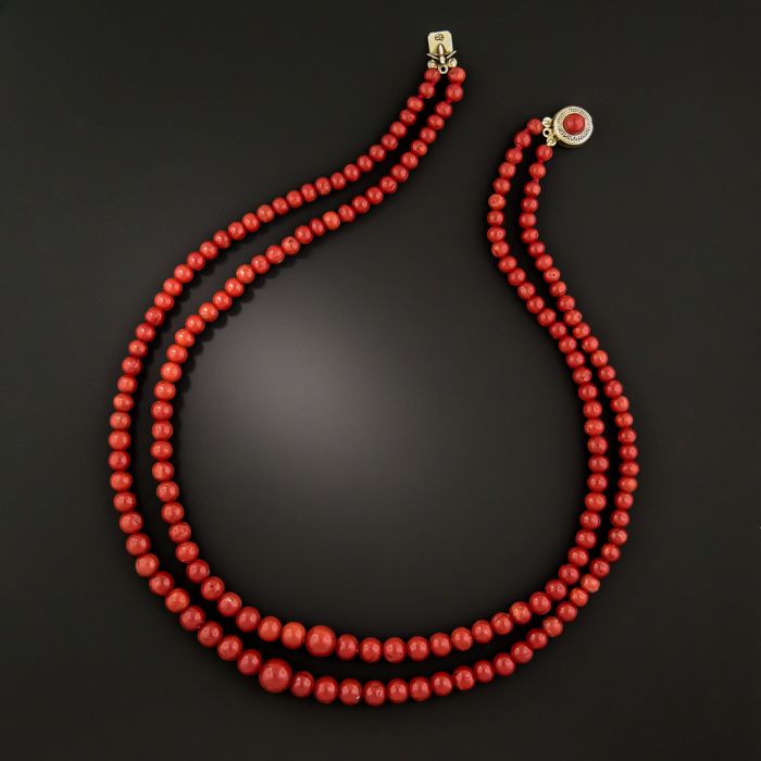 Vintage Sardinian Coral Double Strand Necklace
