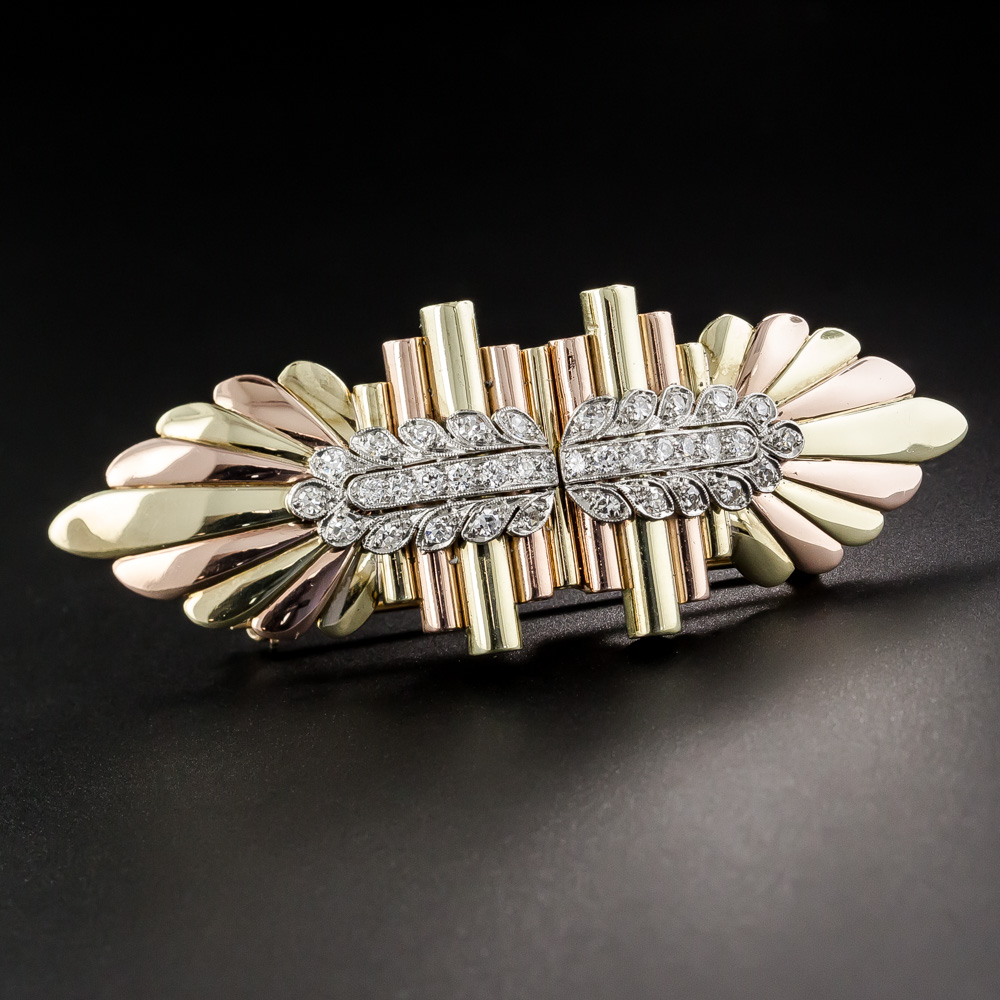 Deco/Retro Two-Tone Diamond Clips/Brooch