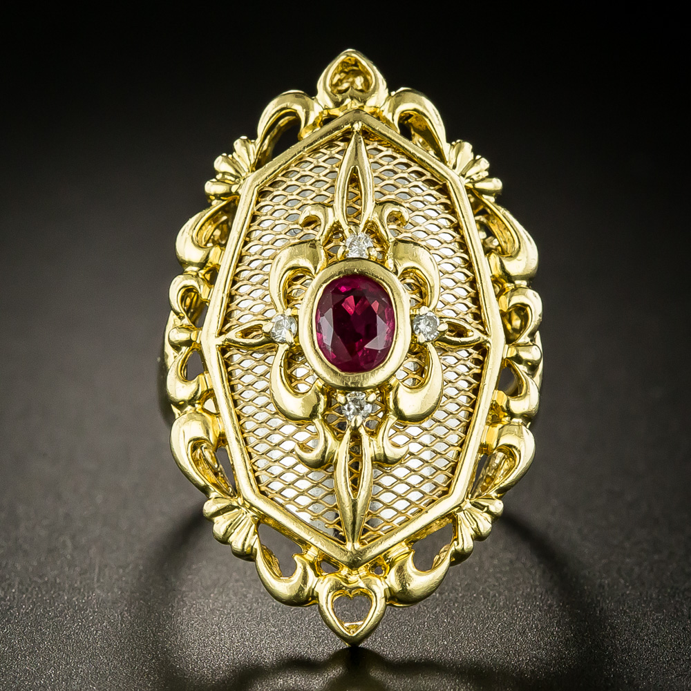 Decorative Ruby and Diamond Dinner Ring