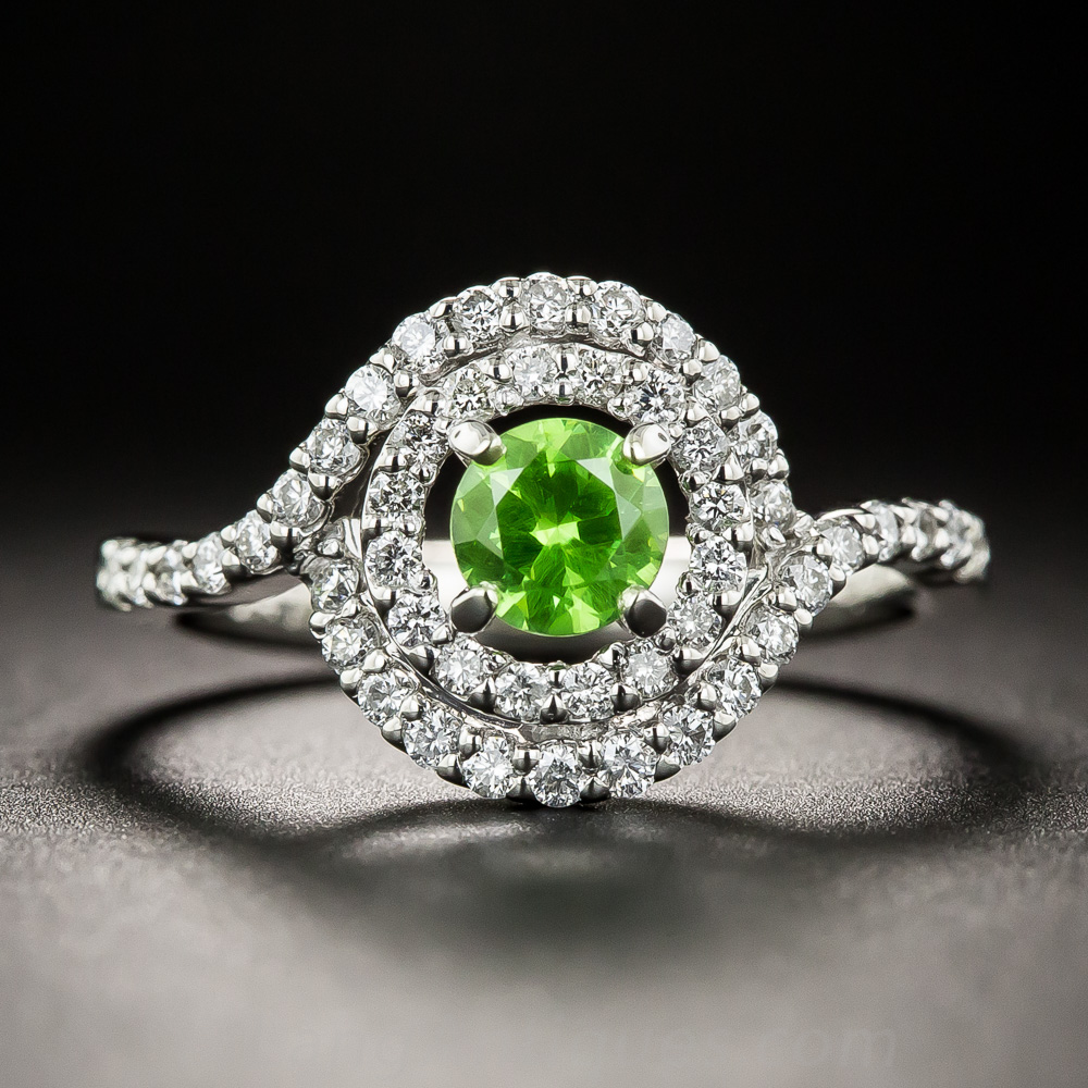 Demantoid Garnet Platinum Diamond Ring