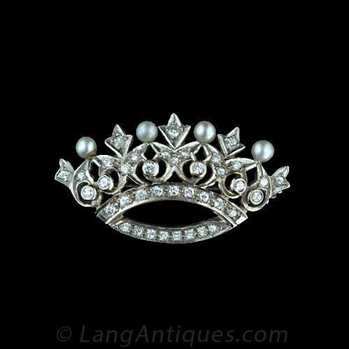 Diamond and Pearl Crown Pin