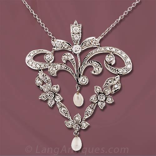 Diamond and Pearl Floral Motif Pin