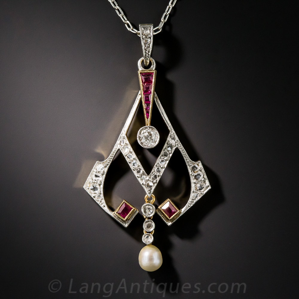 Diamond and Ruby Art Deco Drop