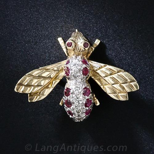 Diamond and Ruby Bee Pin