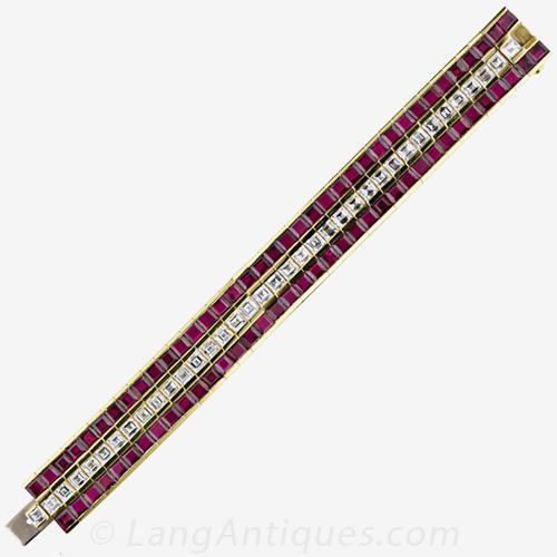 Diamond and Ruby Three-Row Bracelet