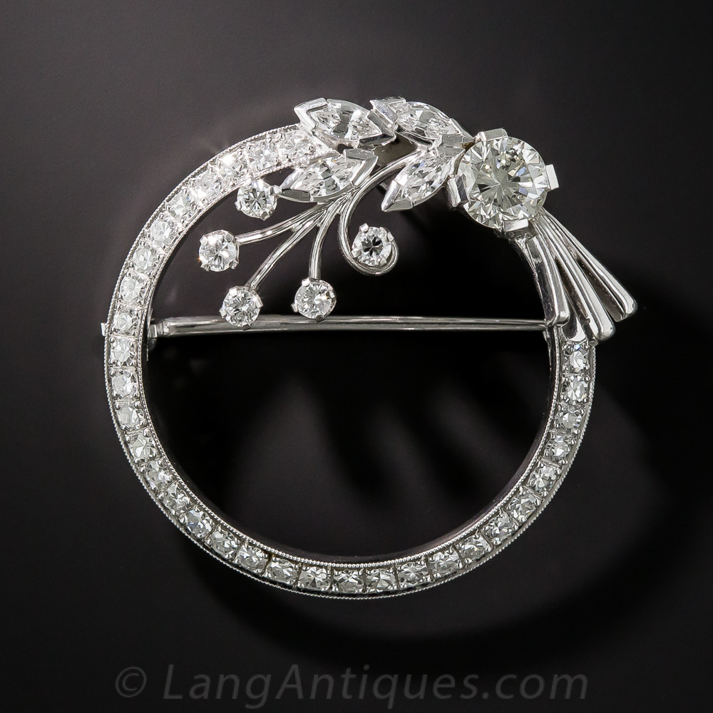 Mid Century Platinum and Diamond Circle Pin