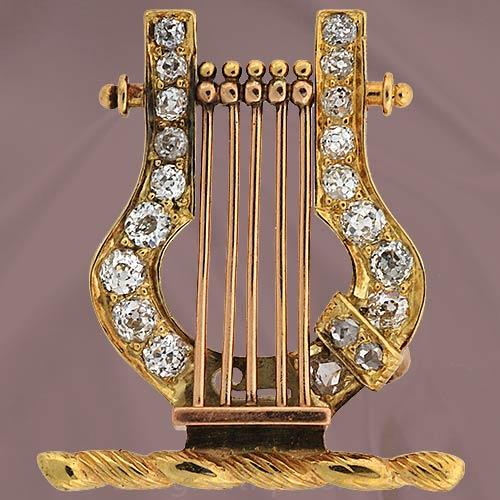 Diamond Lyre Pin