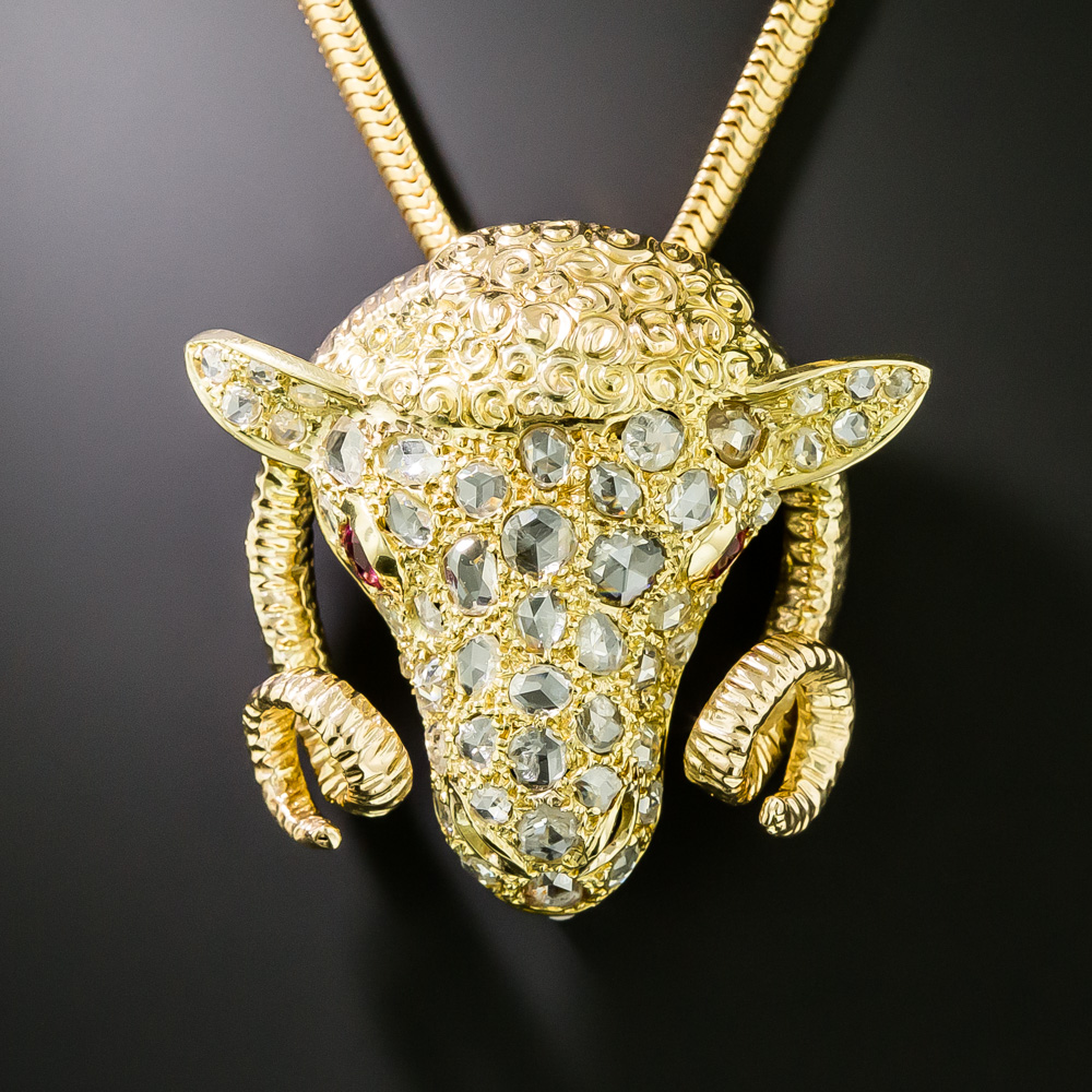 Diamond Ram's Head Pendant/Brooch